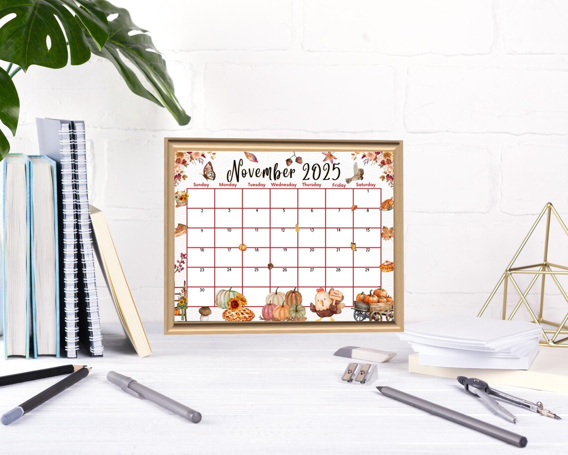 Editable Fillable November 2025 Calendar, Printable, Thanksgiving ...