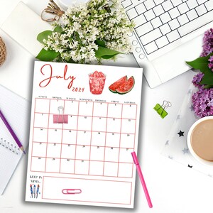 Editable Fillable July 2024 Calendar for Happy Summer, Printable ...