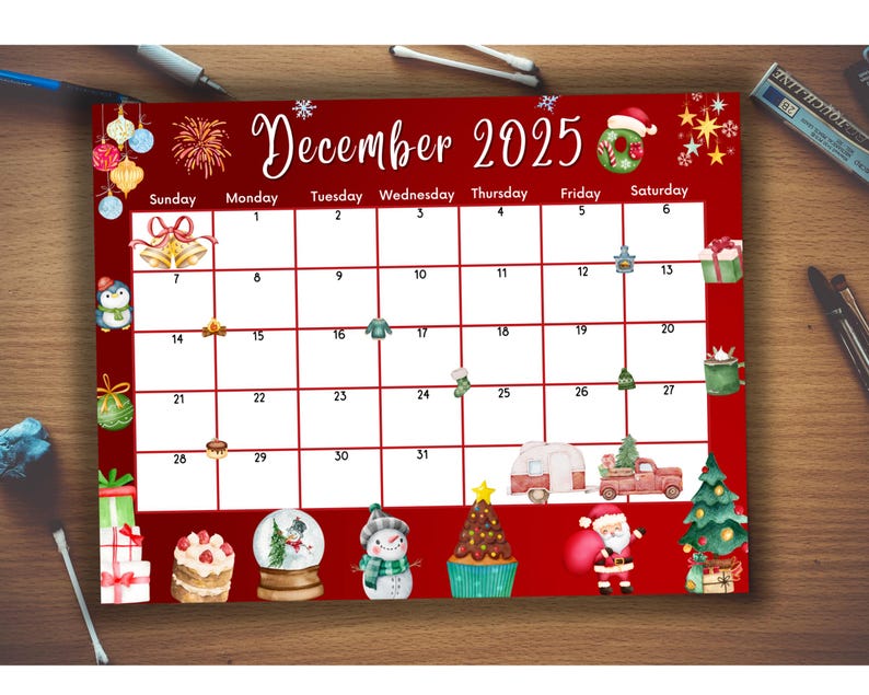 Editable Fillable December 2025 Calendar for Joyful Merry Christmas ...