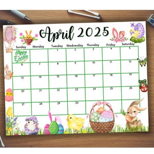 Editable Fillable April 2025 Calendar for Happy Easter With Cute ...