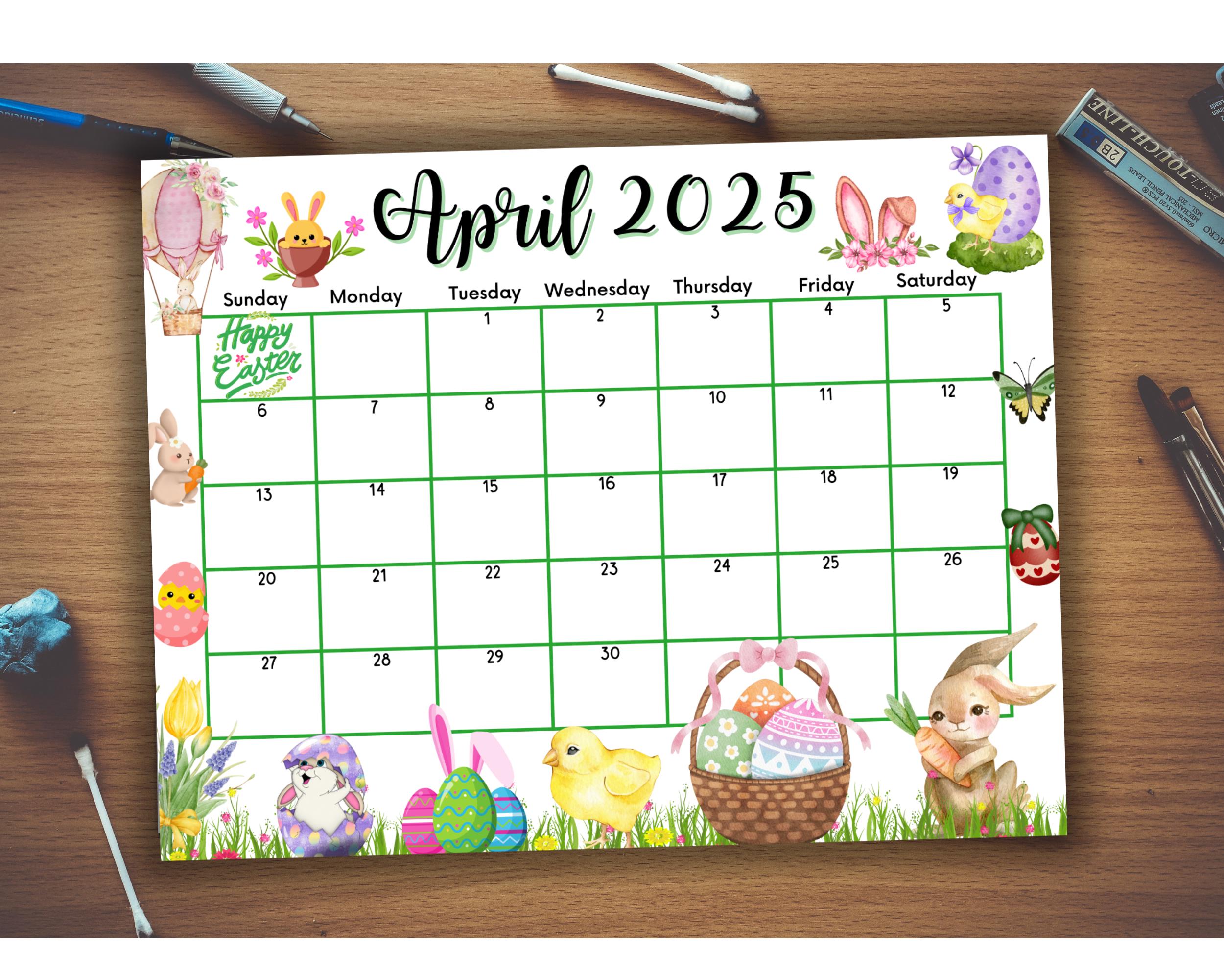 Editable Fillable April 2025 Calendar for Happy Easter With Cute ...