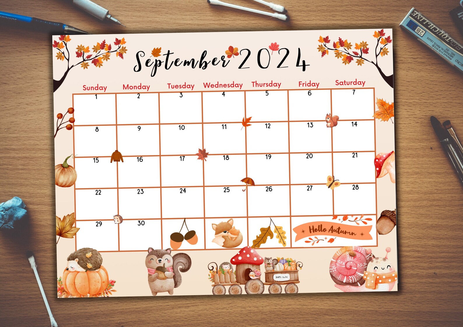 Editable Fillable September 2024 Calendar for Autumn, Fall, Back to ...