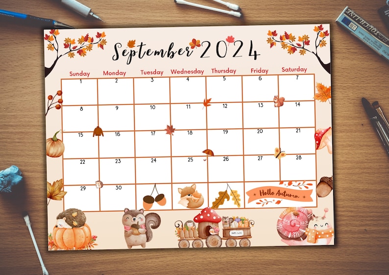 Editable Fillable September 2024 Calendar for Autumn, Fall, Back to ...