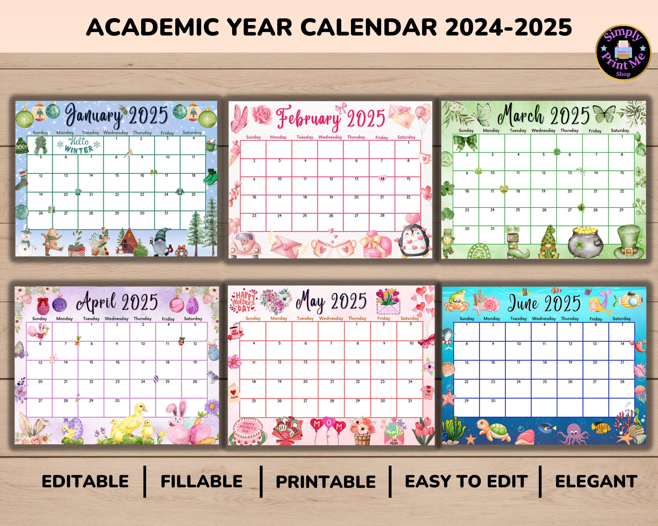 Editable School Calendar 2024-2025 From July to June, Printable ...