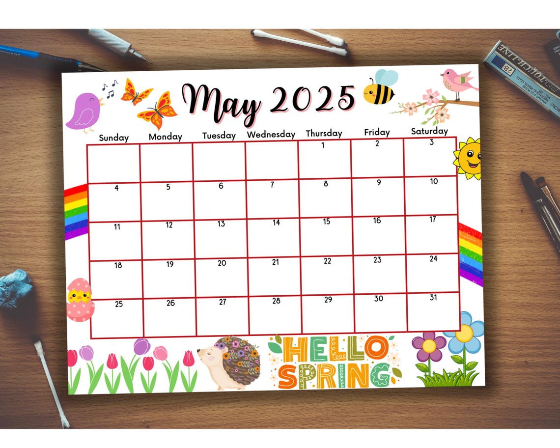 Bearbeitbarer befüllbarer Kalender Mai 2025 für Happy Spring mit ...