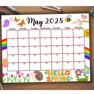Editable Fillable May 2025 Calendar for Happy Spring With Colorful ...