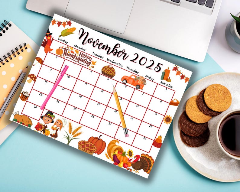 Editable Fillable November 2025 Calendar for Happy Thanksgiving With ...