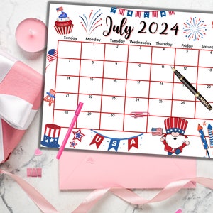 Editable Fillable July 2024 Calendar for Happy 4th July Independence ...