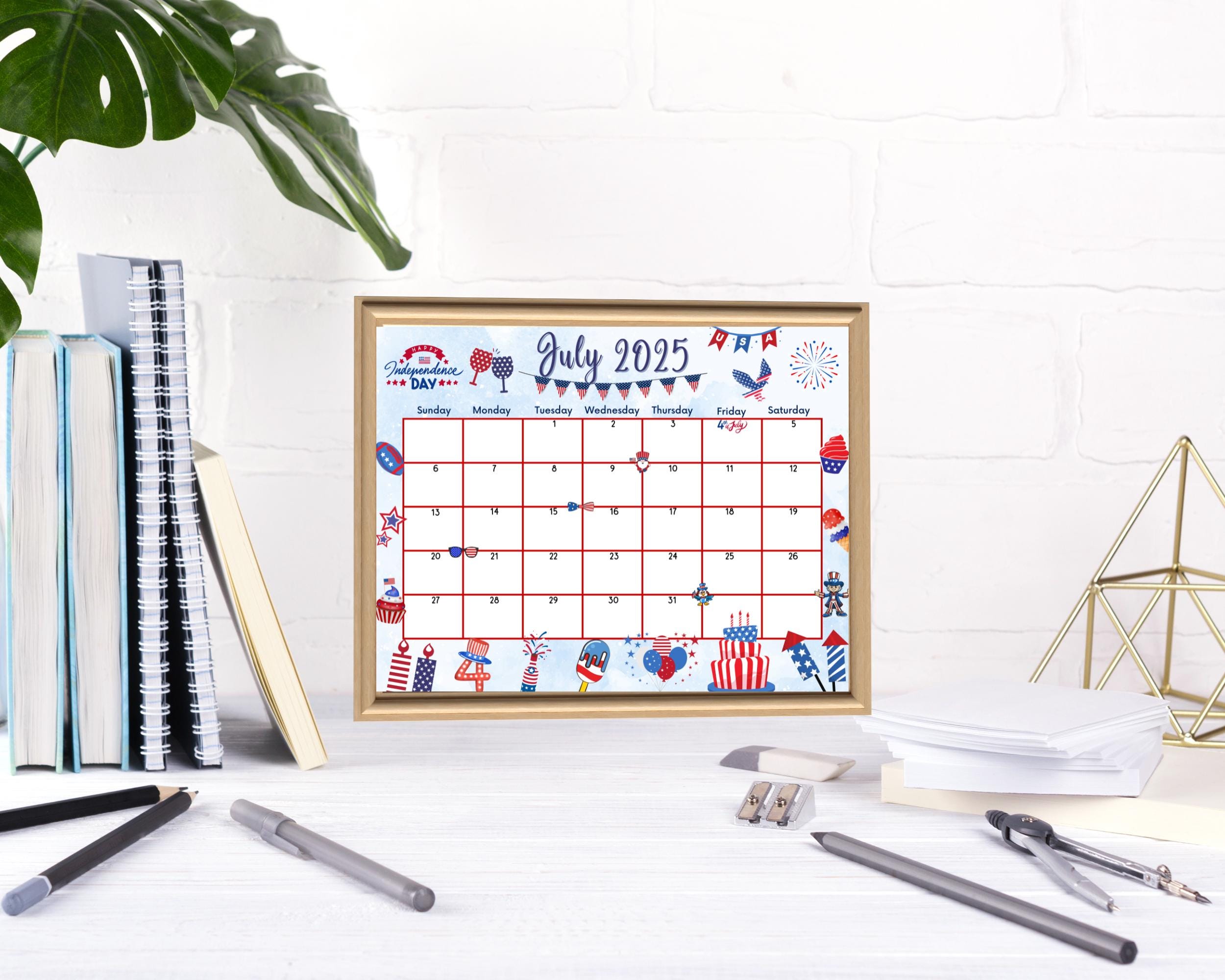 Editable Fillable July 2025 Calendar for 4th July Independence Day ...