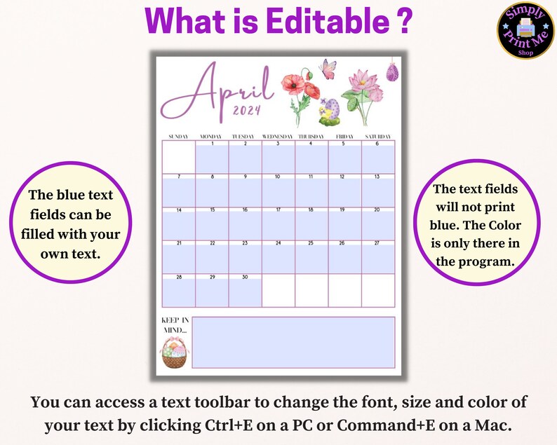 EDITABLE April 2024 Calendar, Printable Classroom Planner, Landscape ...