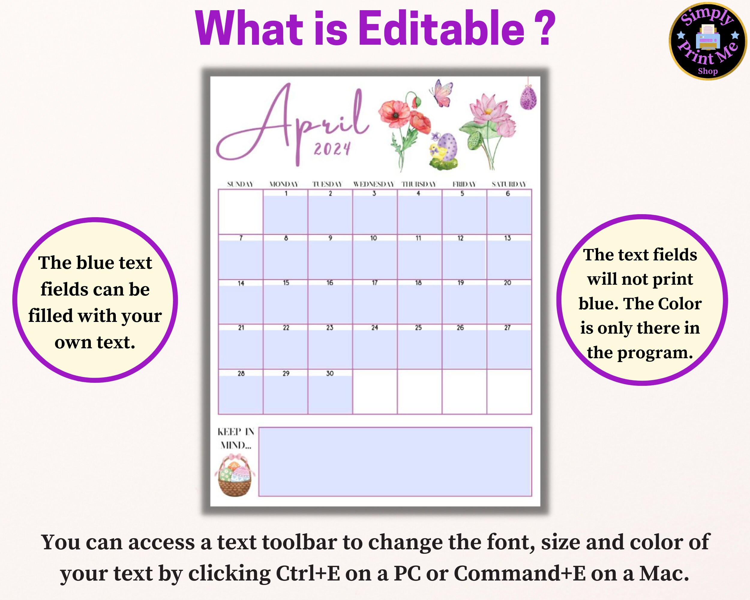 EDITABLE April 2024 Calendar, Printable Classroom Planner, Landscape ...