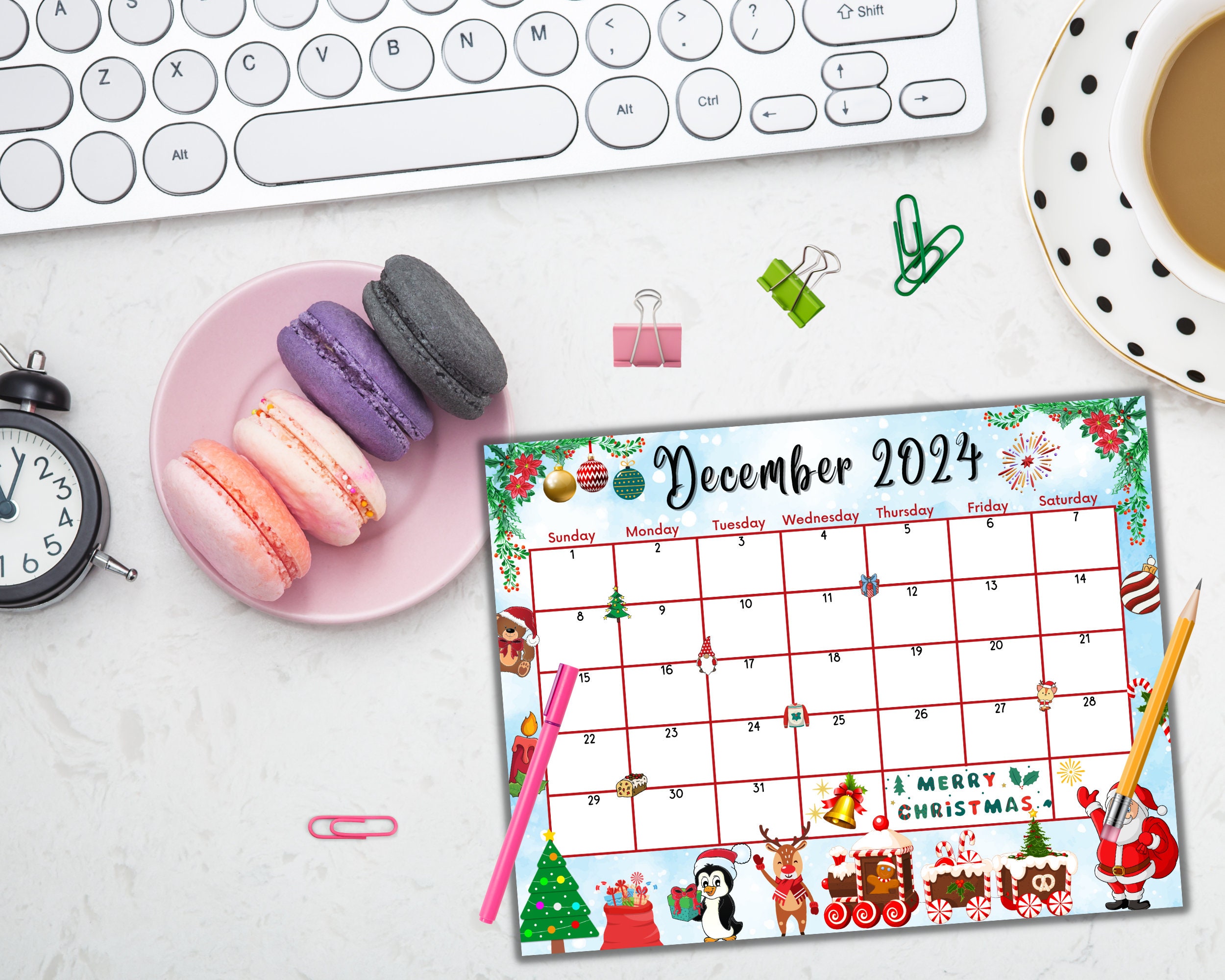 Editable Fillable December 2024 Calendar for Merry Christmas With ...
