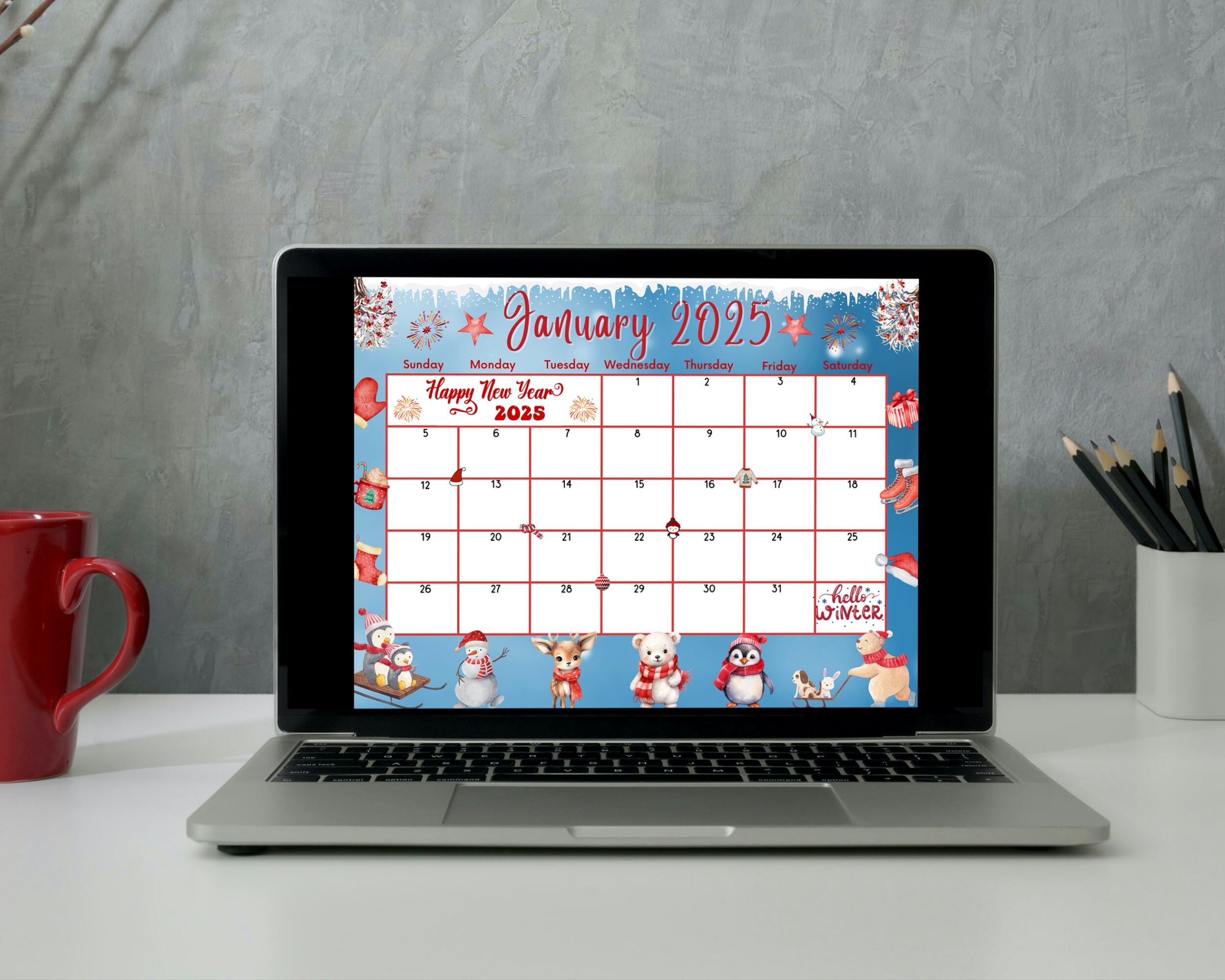 Editable Fillable January 2025 Calendar for Happy New Year Celebration ...