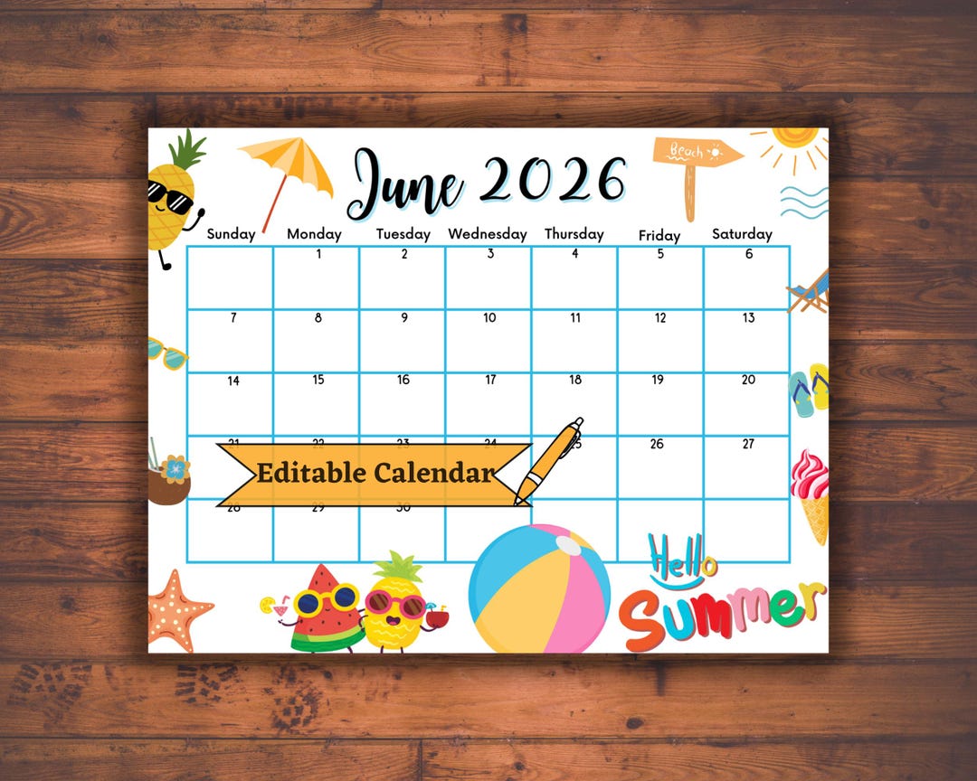 Editable Fillable June 2026 Wall Calendar, Printable Classroom Planner ...