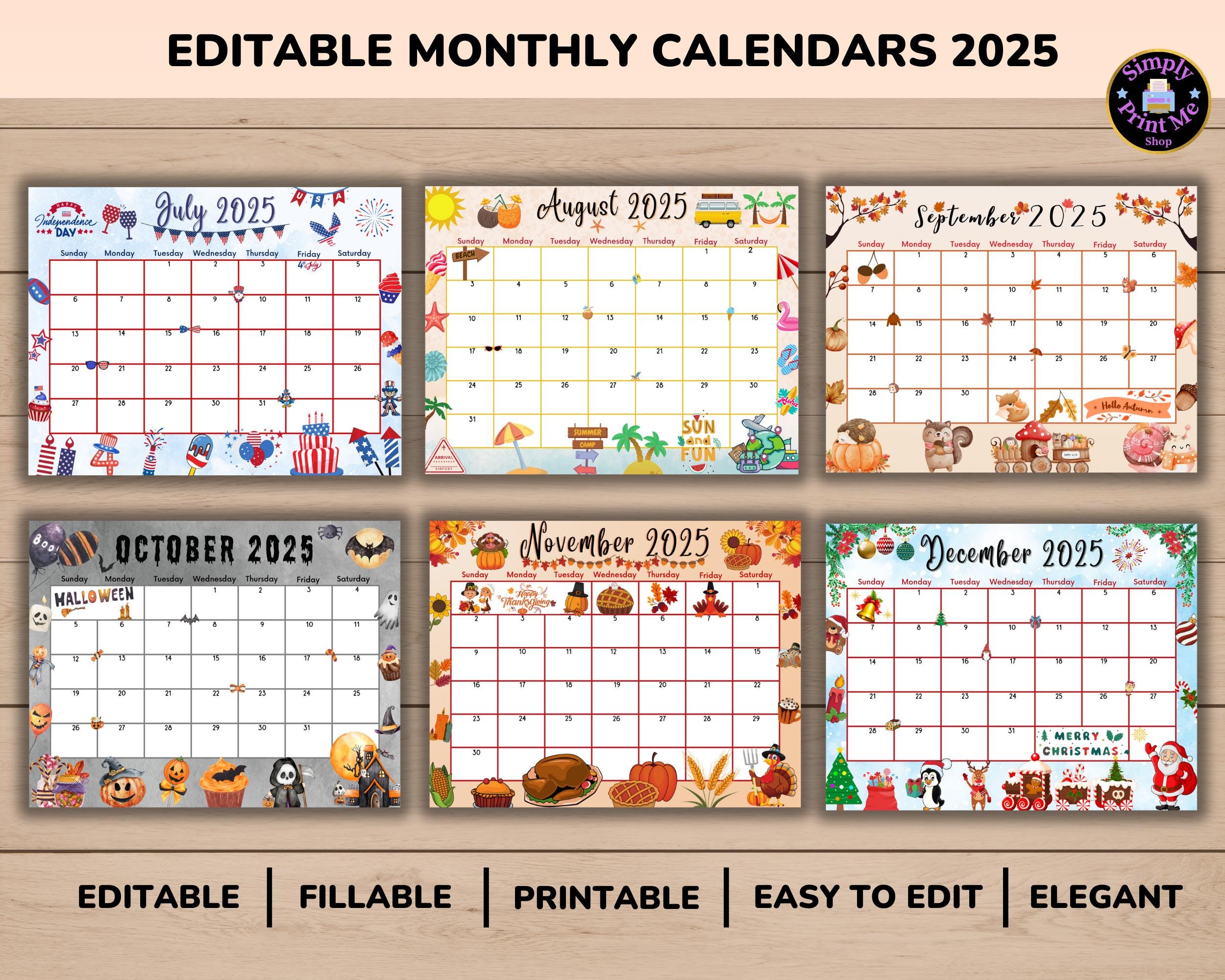 Editable Fillable Monthly Calendar 2025 Bundle From January to December ...