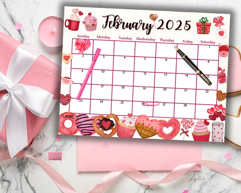 Editable Fillable February 2025 Calendar for Valentine’s Day, Printable ...