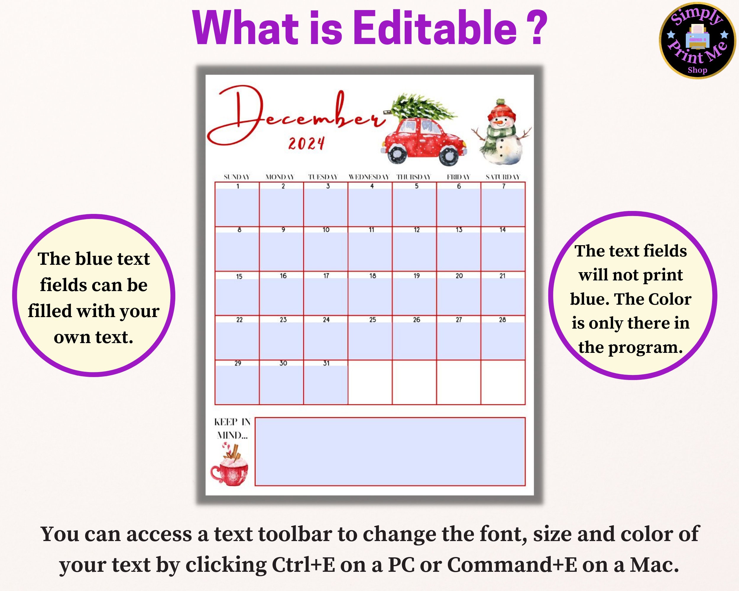 EDITABLE December 2024 Calendar, Printable Winter Classroom Planner ...