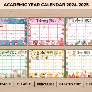 Editable School Calendar 2024-2025 From July to June, Printable ...