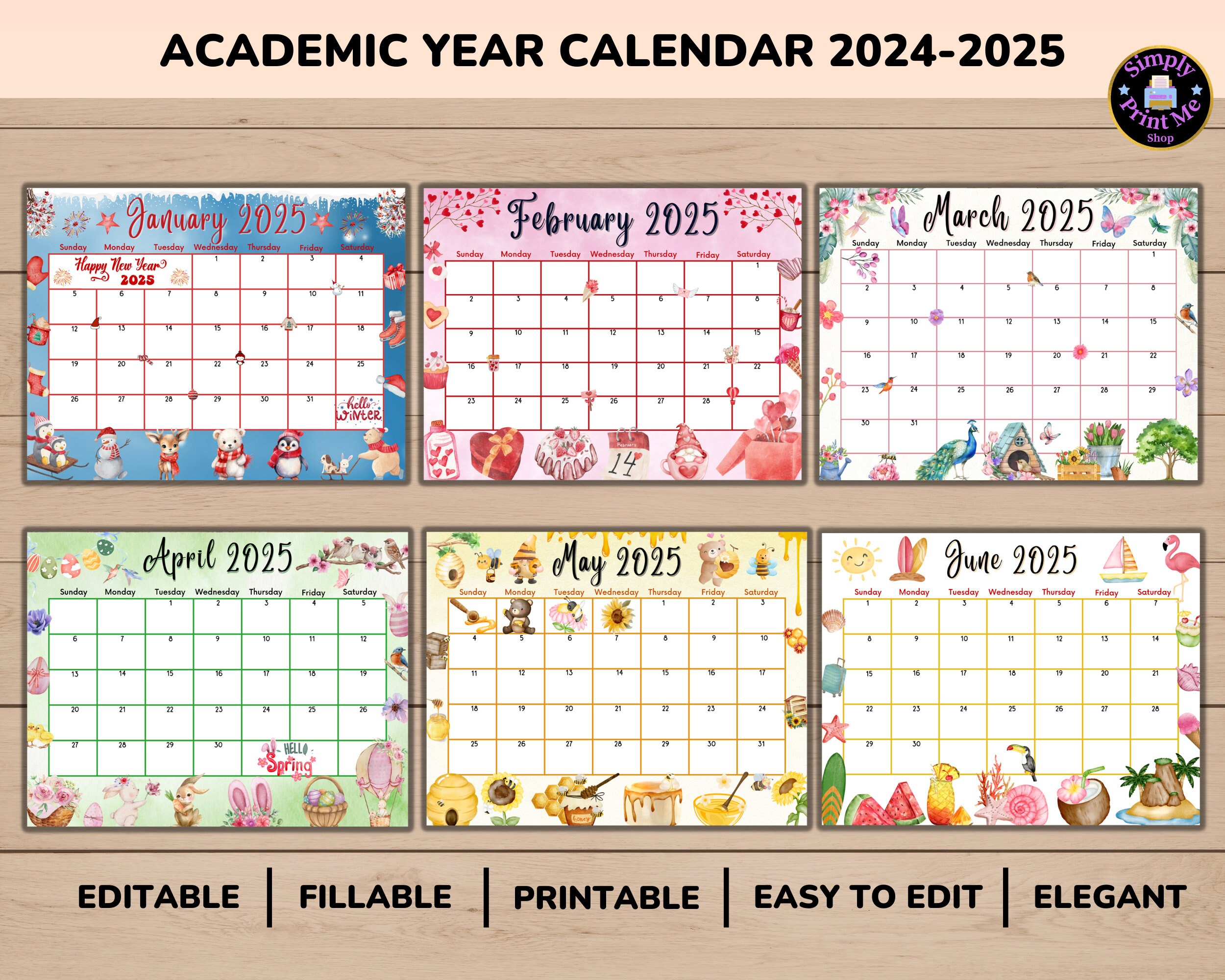 Editable School Calendar 2024-2025 From July to June, Printable ...