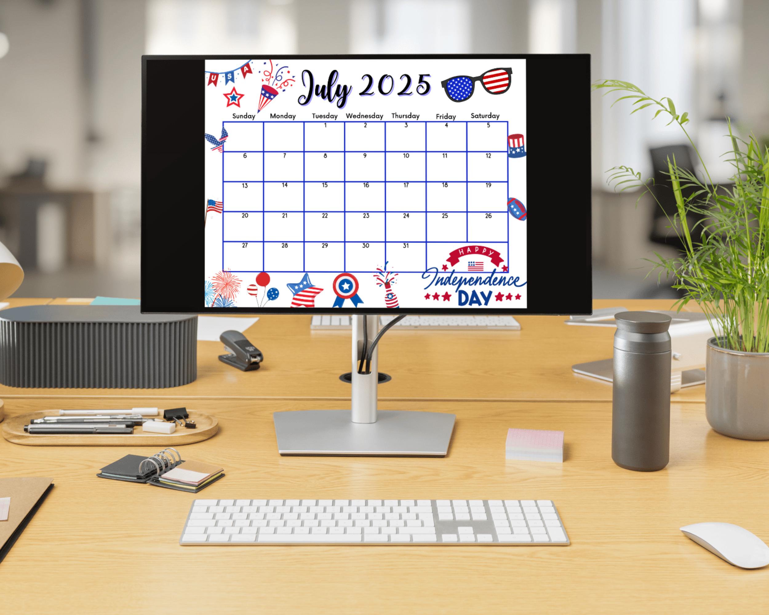Editable Fillable July 2025 Calendar for Happy 4th July Independence ...