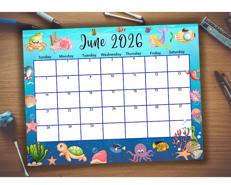 Editable Fillable June 2026 Calendar for Relaxing Summer: Digital ...