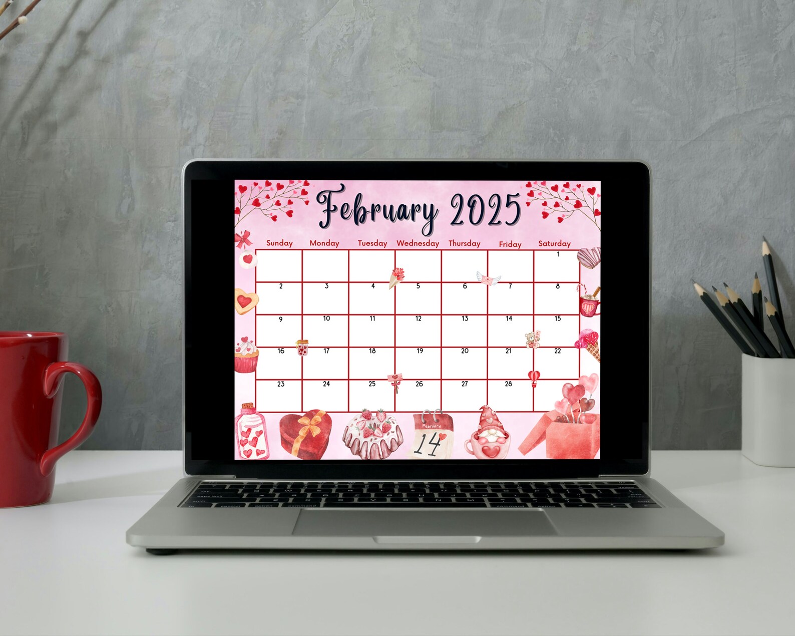 Editable Fillable February 2025 Calendar for Valentine’s Day, Printable ...