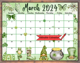 EDITABLE March 2024 Calendar St. Patrick's Day Planner - Etsy UK