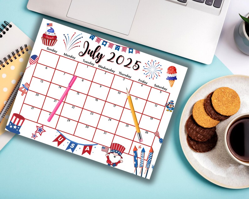 Editable Fillable July 2025 Calendar for Happy 4th July Independence ...