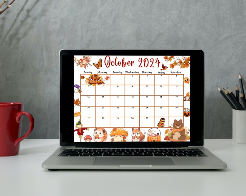 Editable Fillable October 2024 Calendar for Autumn, Fall, Happy ...