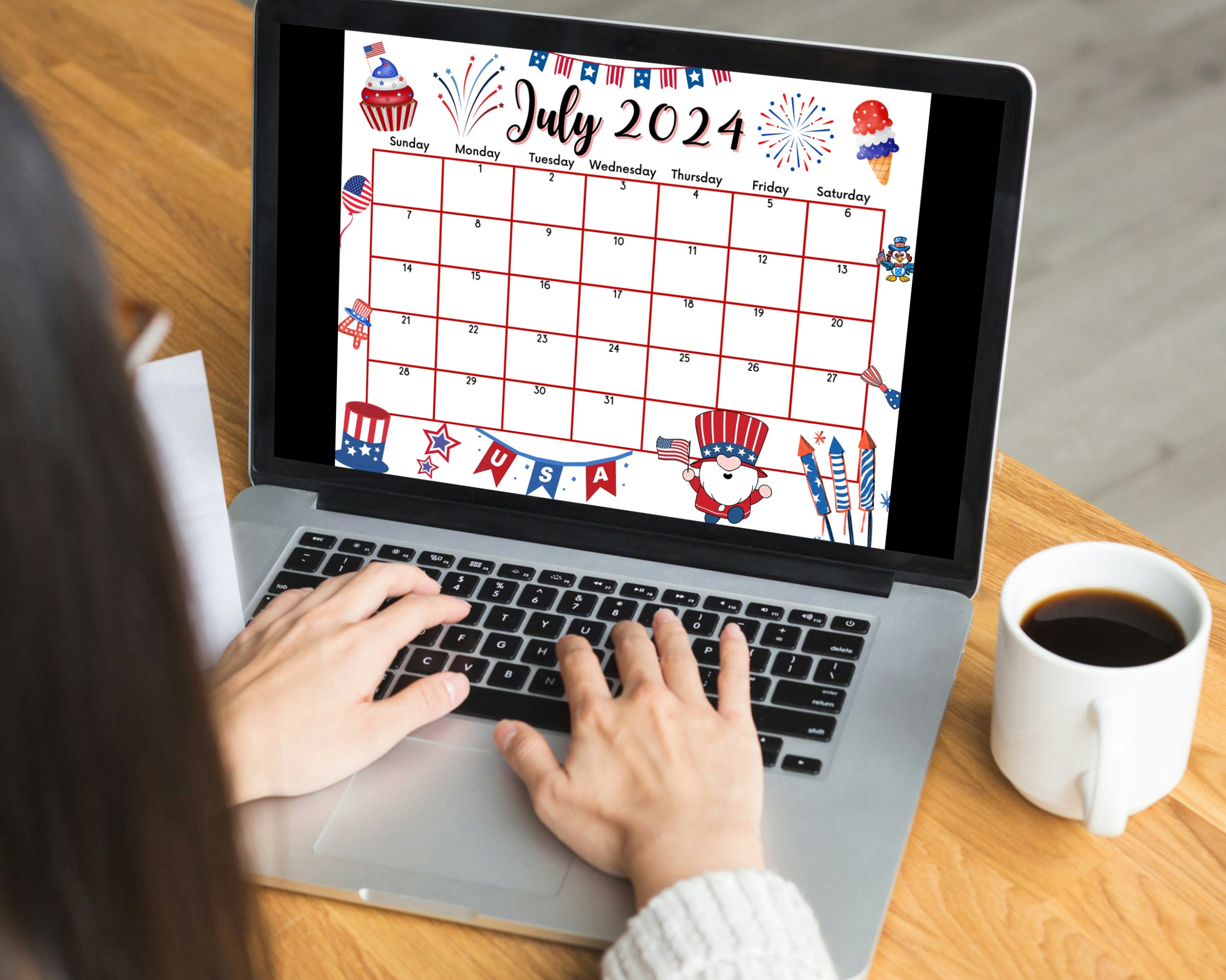 Editable Fillable July 2024 Calendar for Happy 4th July Independence ...