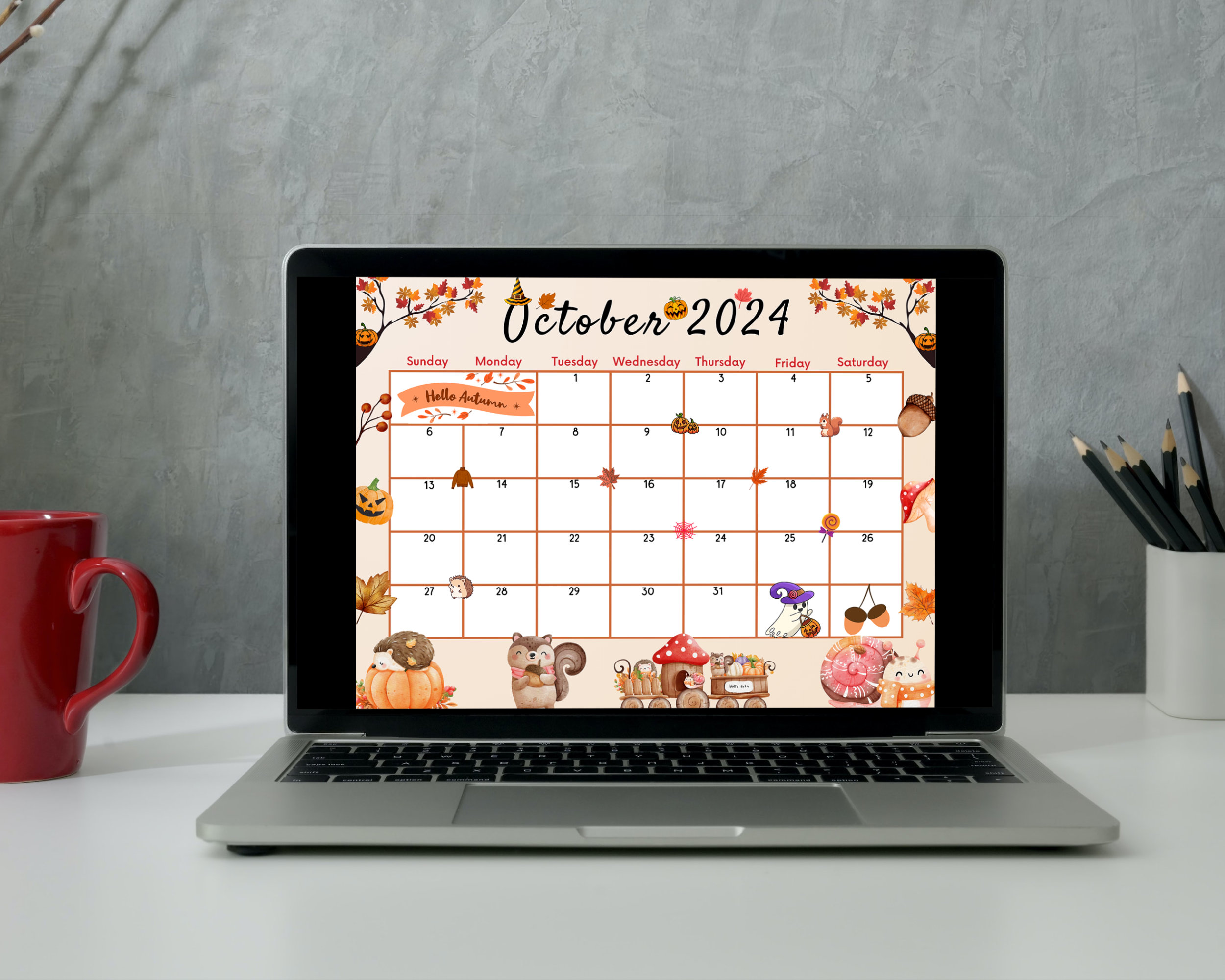 Editable Fillable October 2024 Calendar for Autumn, Fall, Happy ...