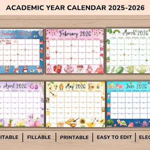 Editable School Calendar 2025-2026 From July to June, Printable ...