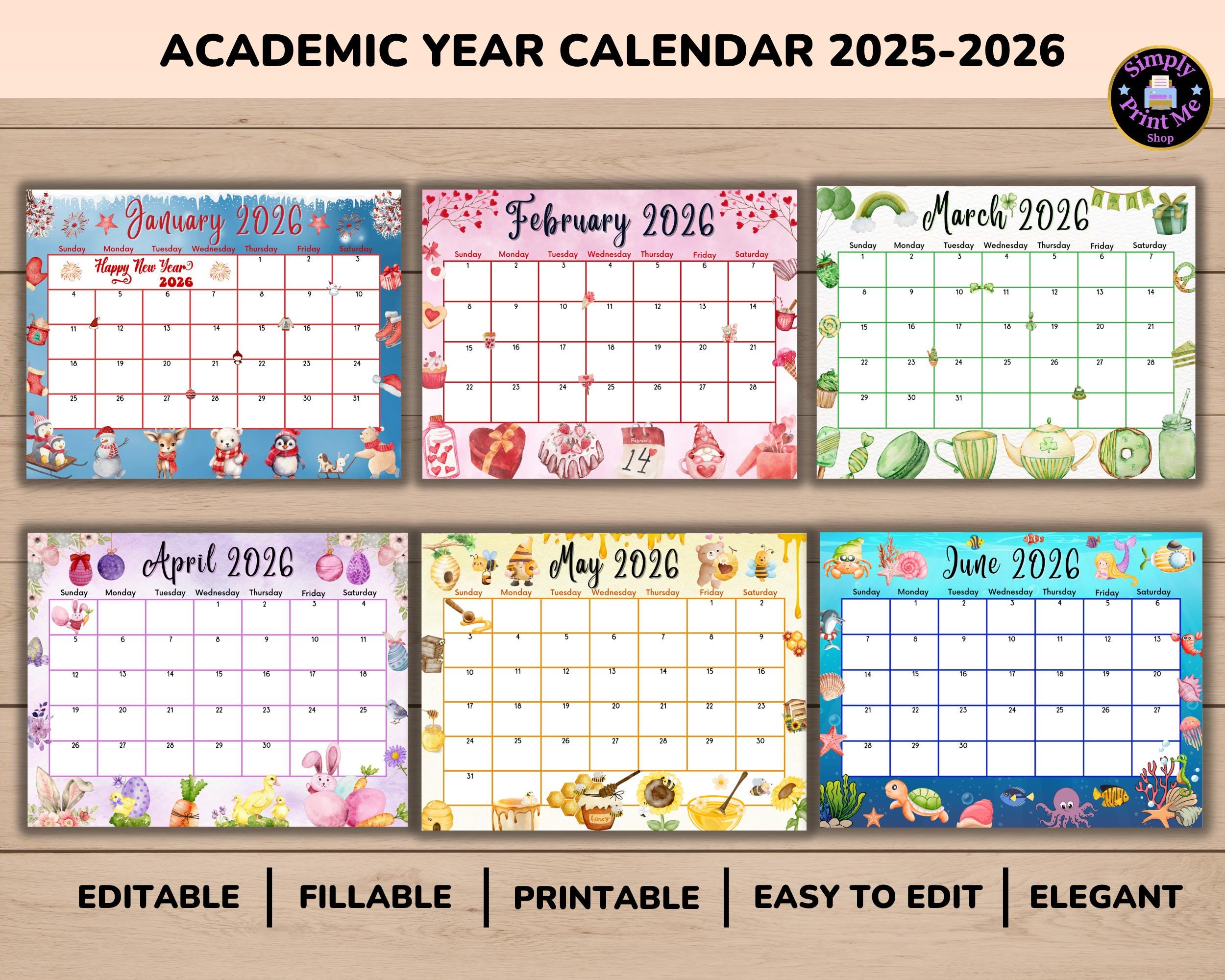 Editable School Calendar 2025-2026 From July to June, Printable ...