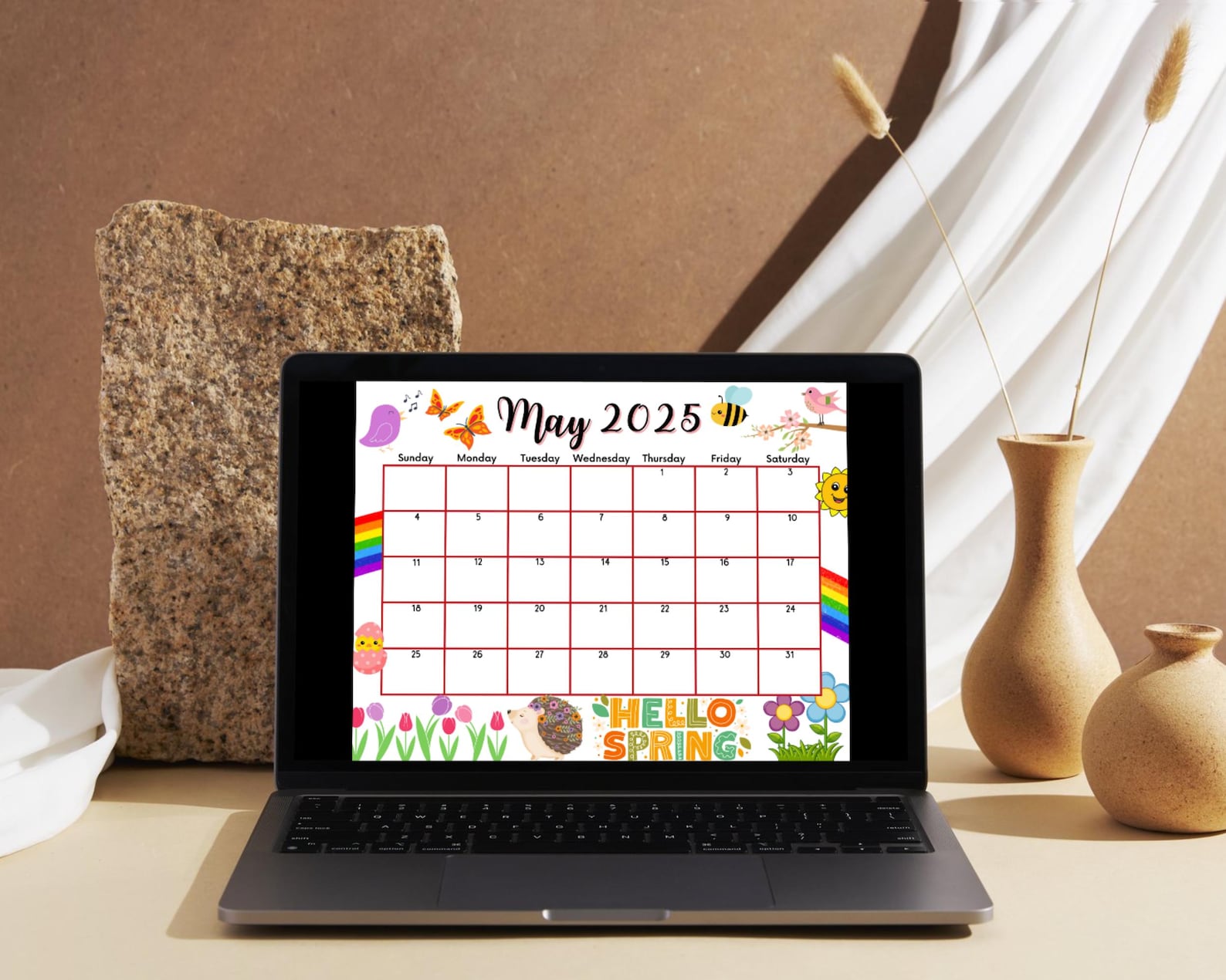 Bearbeitbarer befüllbarer Kalender Mai 2025 für Happy Spring mit ...