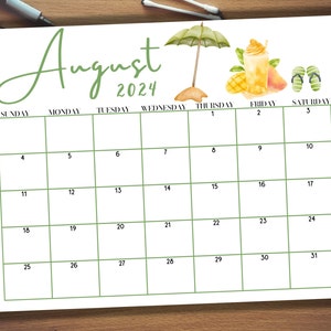 EDITABLE August 2024 Summer Calendar, Printable Classroom Planner ...