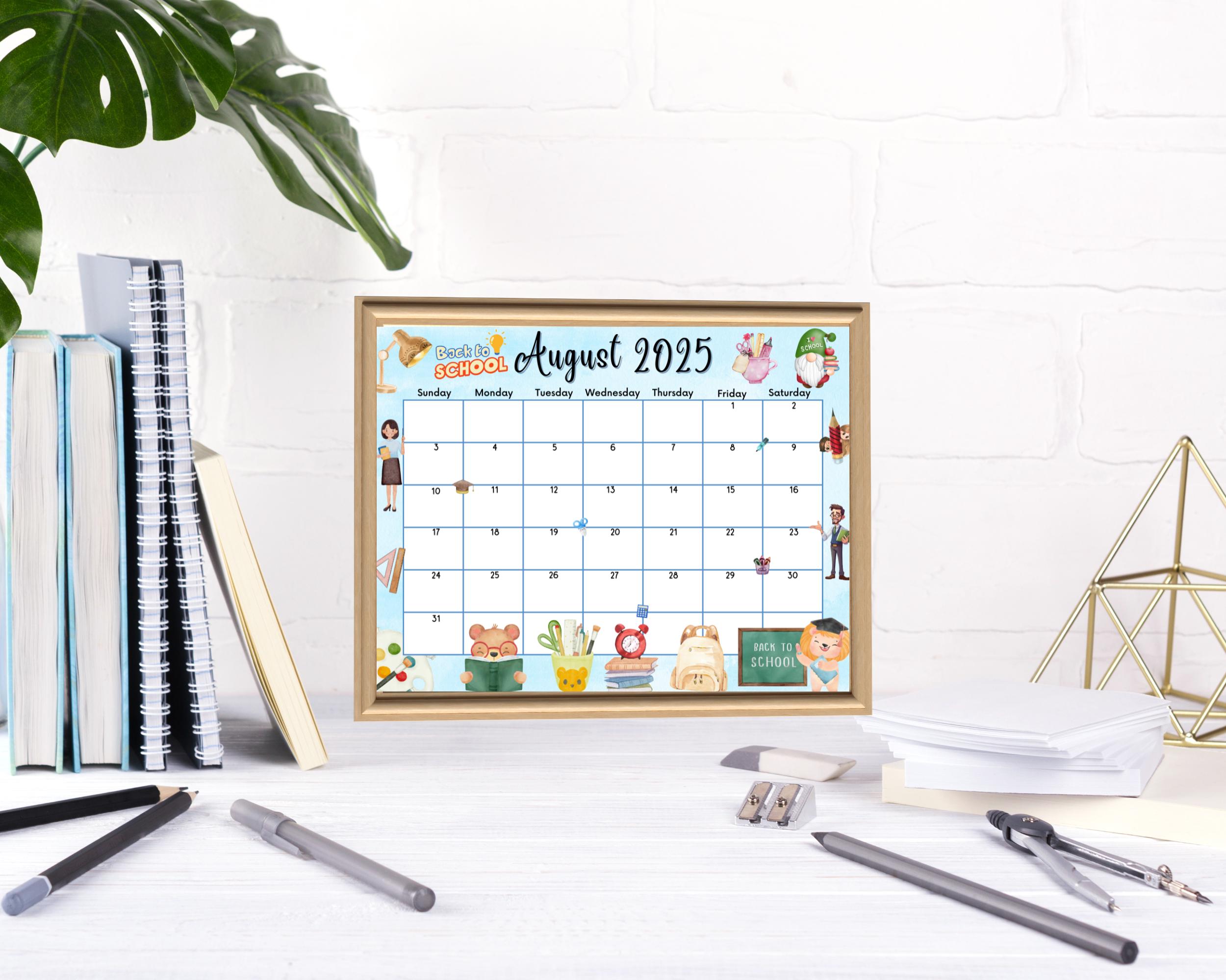 Editable Fillable August 2025 Calendar for Back to School, Monthly ...