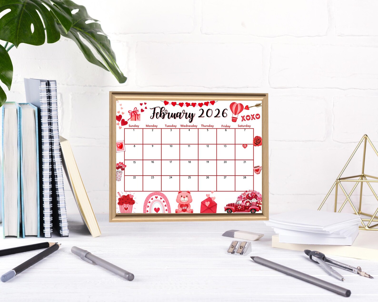 Editable Fillable February 2026 Calendar for Valentine’s Day, Printable ...