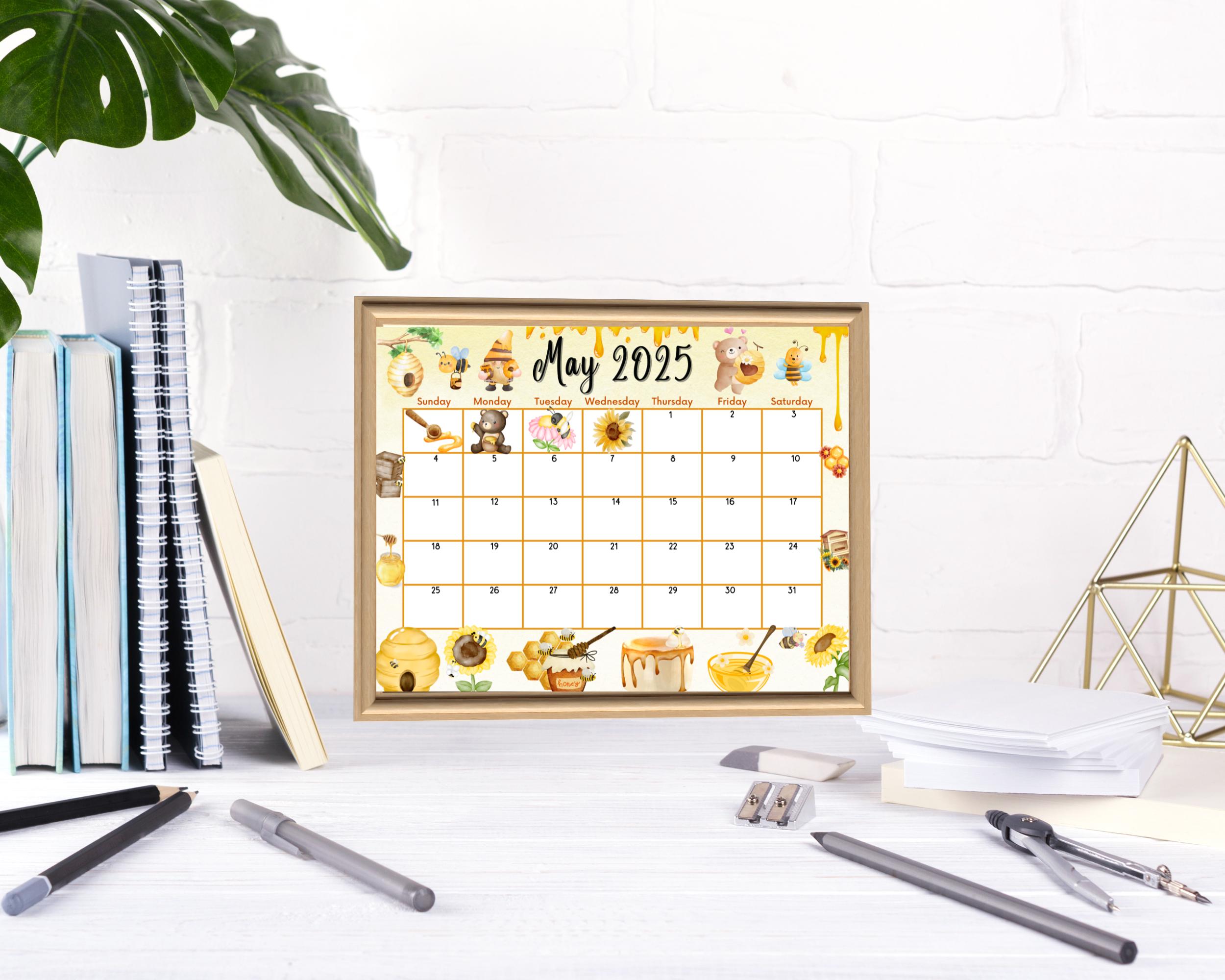 Editable Fillable May 2025 Calendar for Spring With Cute Honey Bees ...