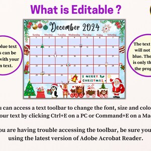 Editable Fillable December 2024 Calendar for Merry Christmas With ...
