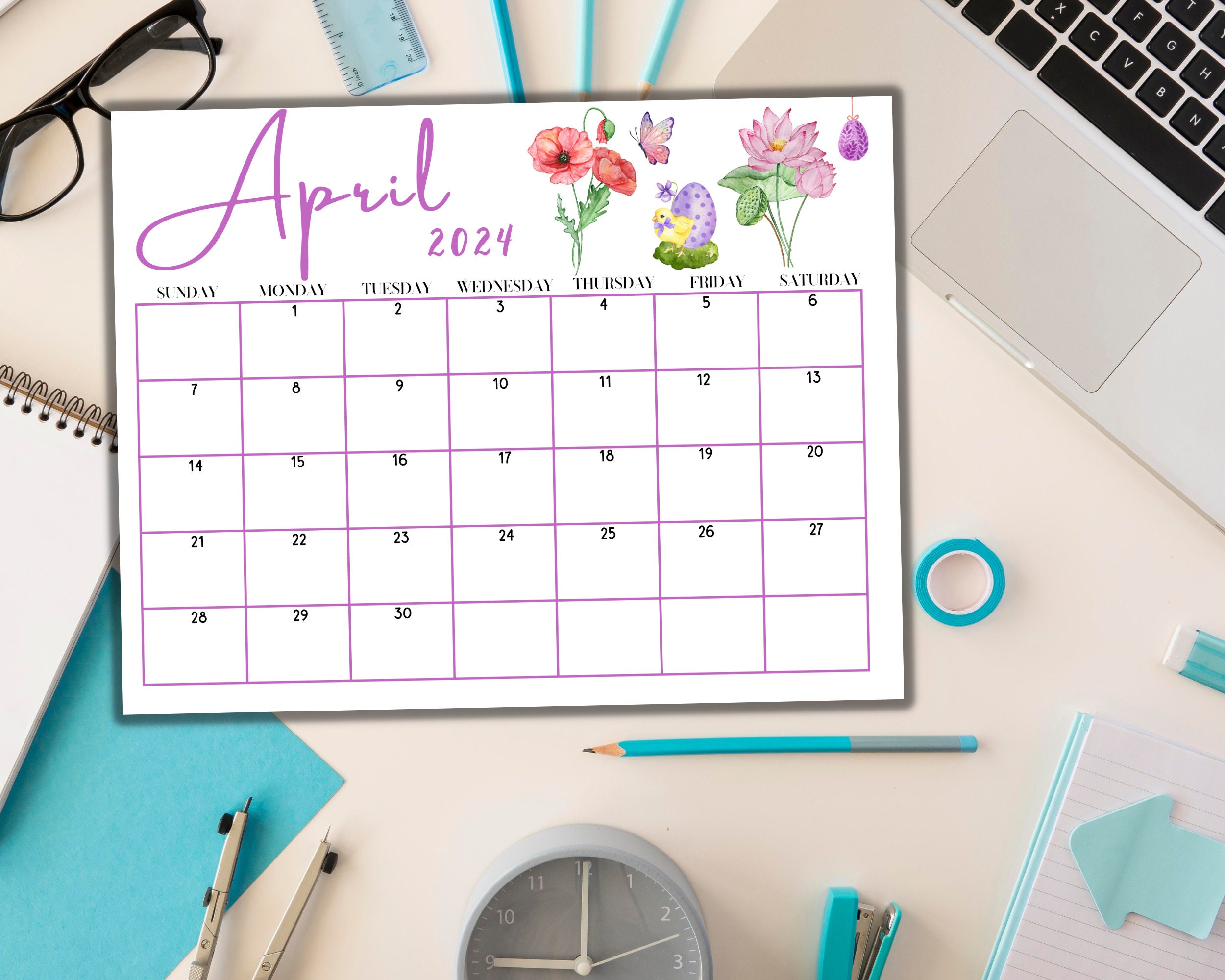 EDITABLE April 2024 Calendar, Printable Classroom Planner, Landscape ...