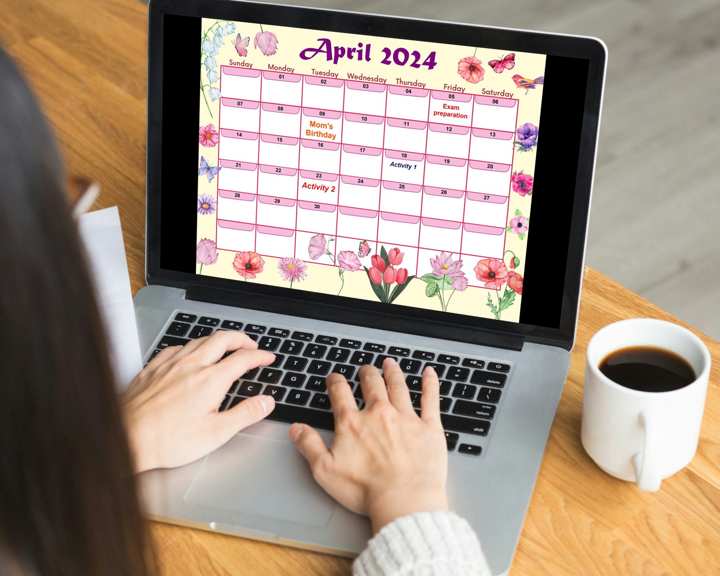 Fully Editable Undated Monthly Calendar With Lovely Flowers, Fillable ...