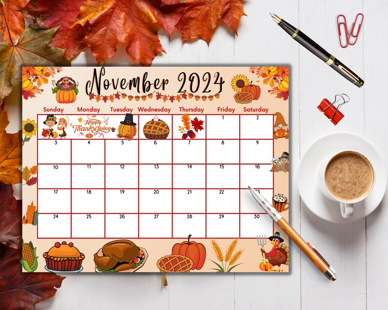 Editable November 2024 Calendar, Fillable, Printable, Happy ...