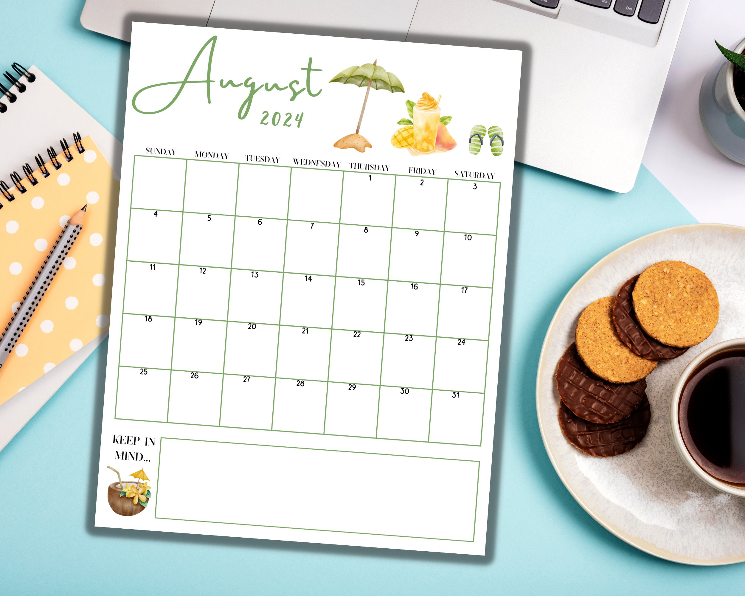 EDITABLE August 2024 Summer Calendar, Printable Classroom Planner ...