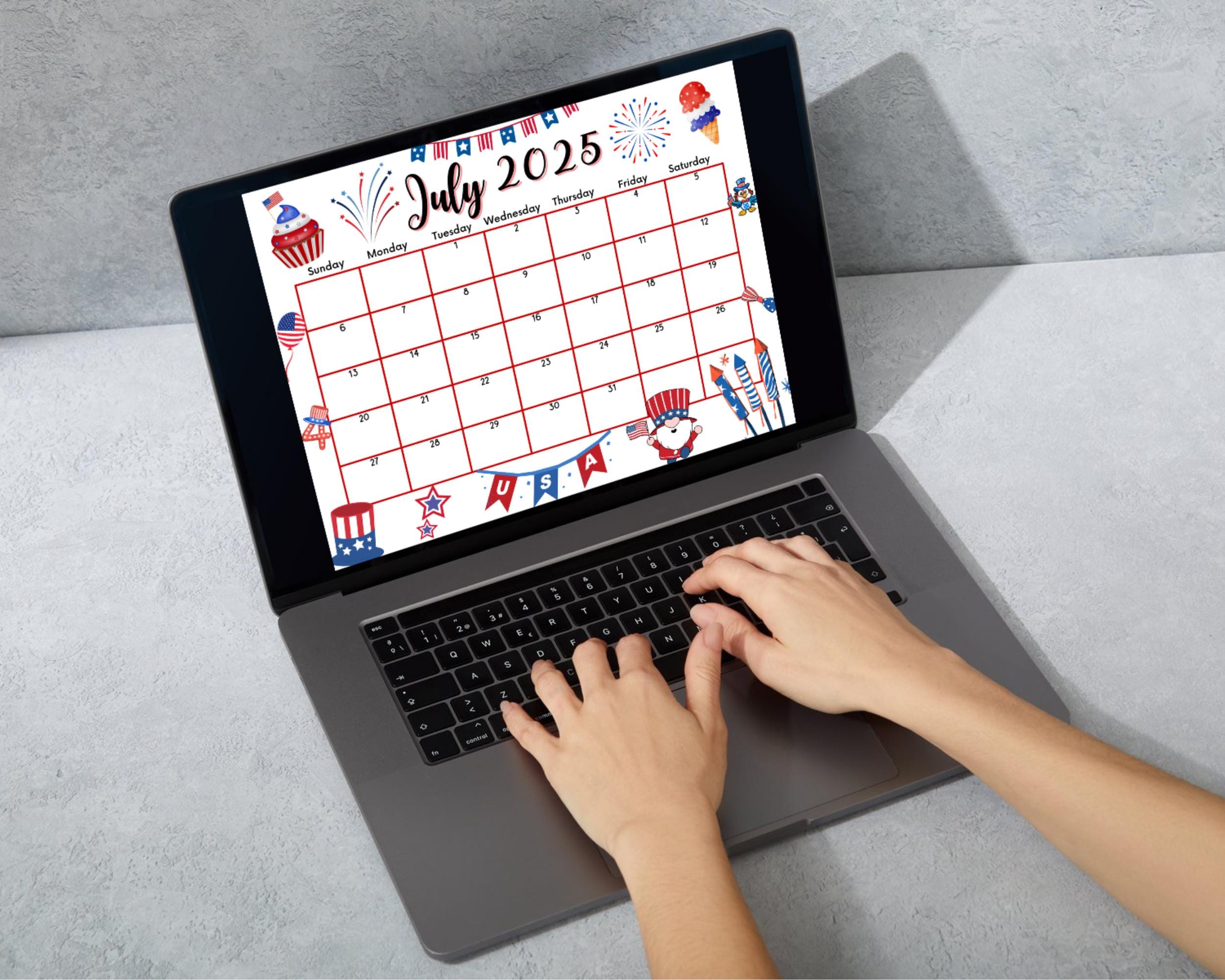 Editable Fillable July 2025 Calendar for Happy 4th July Independence ...