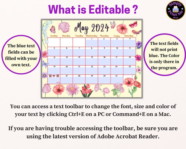 Editable Fillable May 2024 Calendar for Spring With Lovely - Etsy Australia