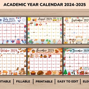 Editable School Calendar 2024-2025 From July to June, Printable ...