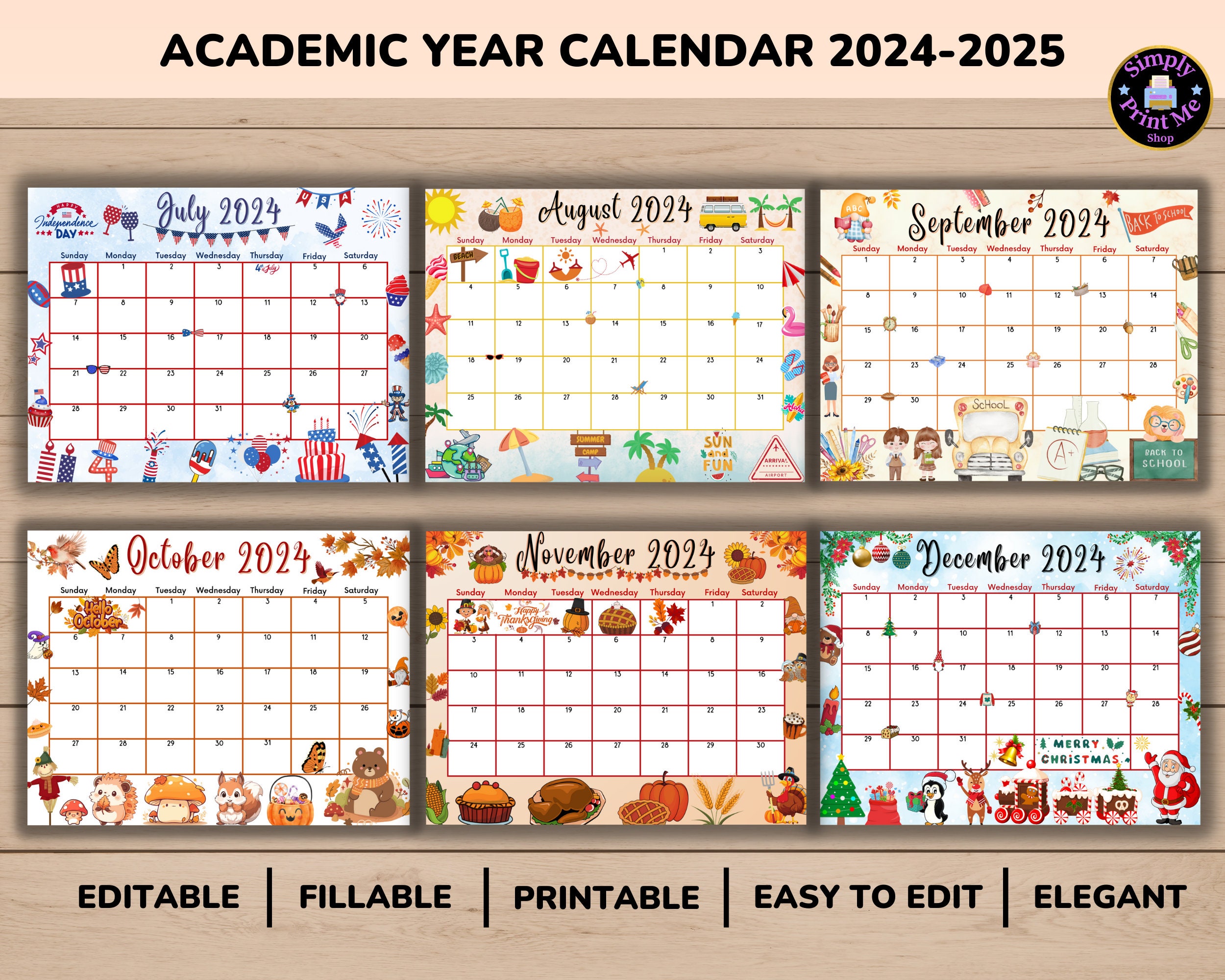 Editable School Calendar 2024-2025 From July to June, Printable ...
