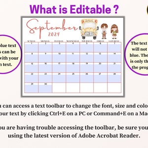 EDITABLE September 2024 Calendar, Printable Autumn Classroom Planner ...