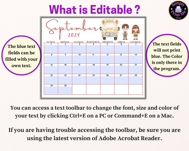 EDITABLE September 2024 Calendar, Printable Autumn Classroom Planner ...