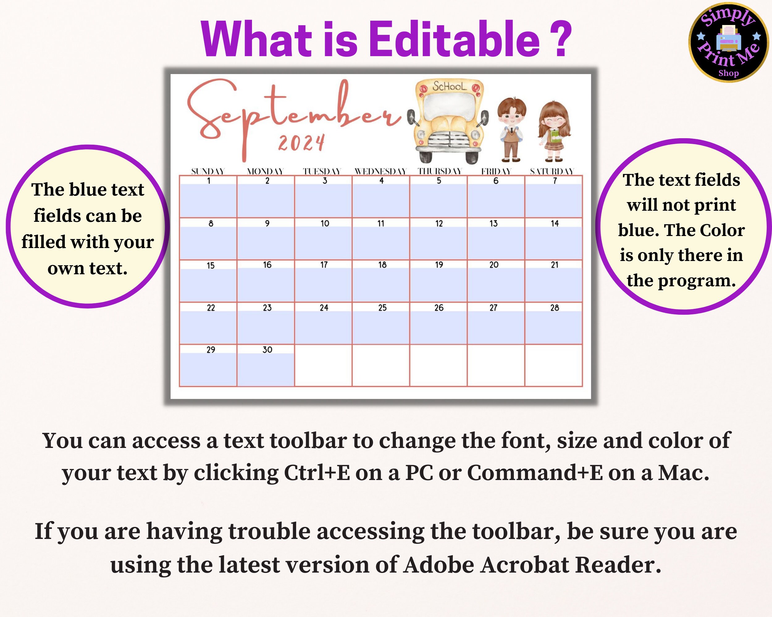 EDITABLE September 2024 Calendar, Printable Autumn Classroom Planner ...